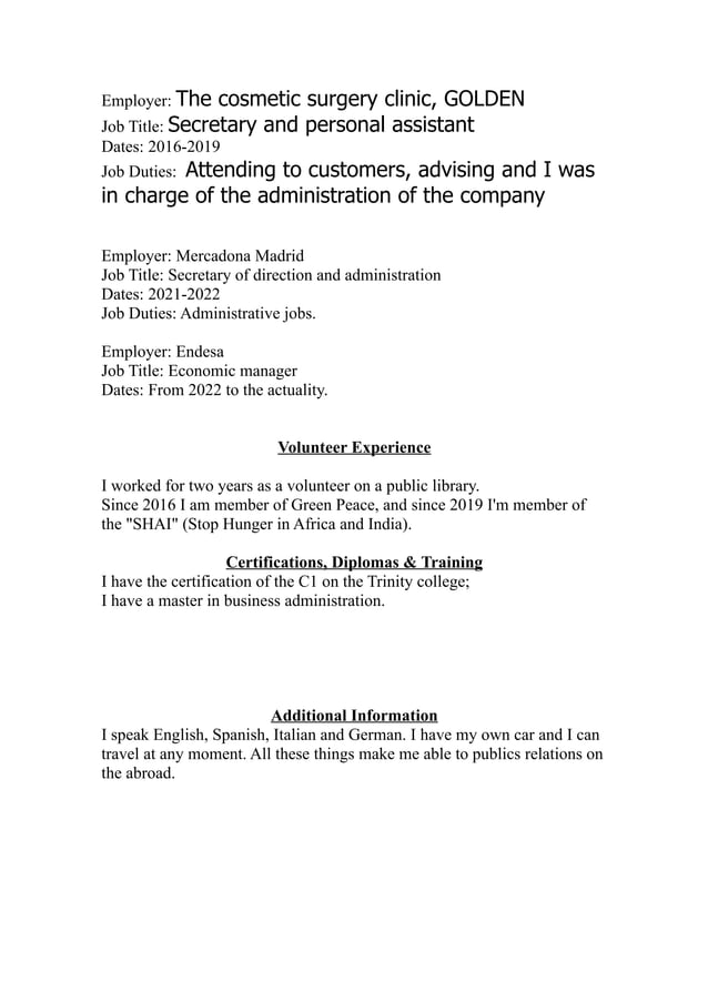 Cv | ODT | Business | Business and Finance