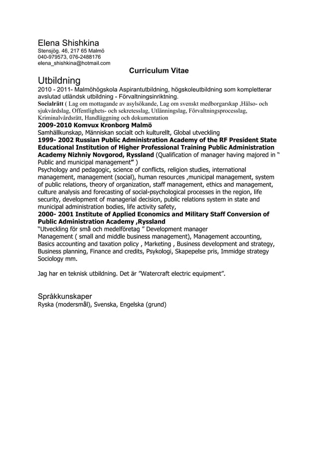 Elena Shishkina CV | PDF