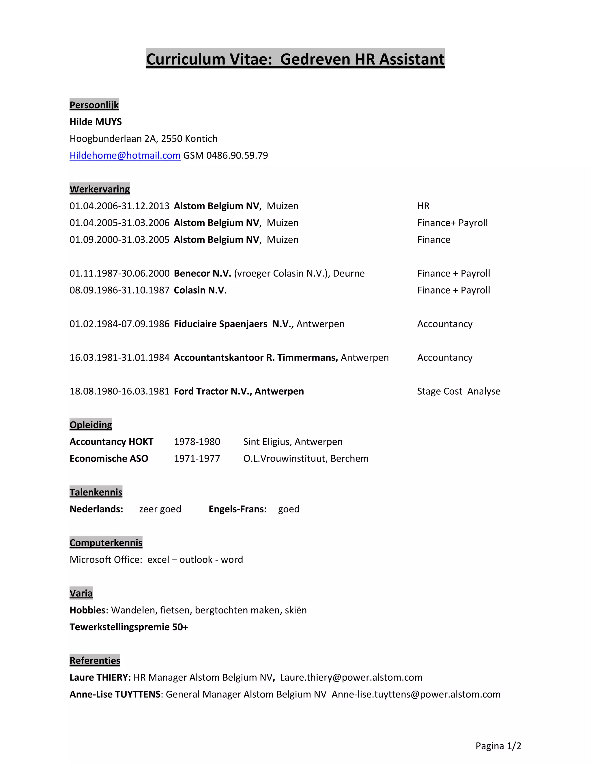 Cv.muys hilde anti chronologisch en functioneel | DOCX