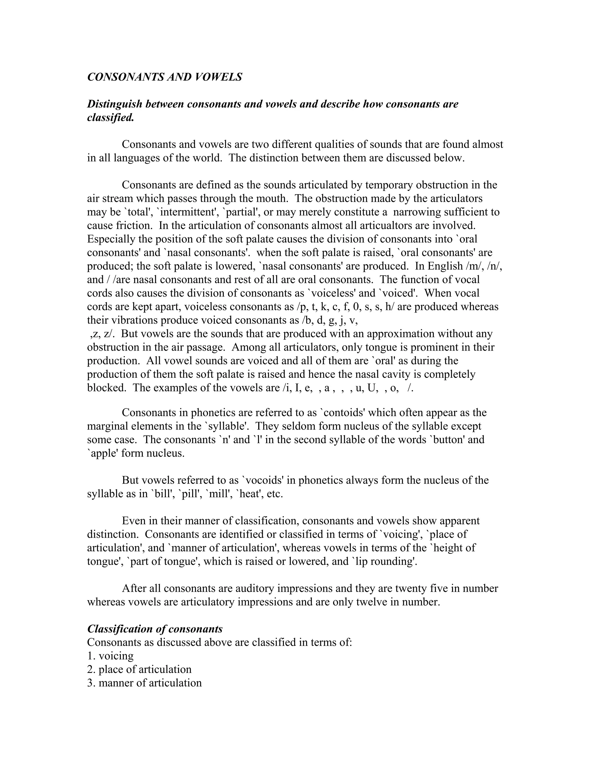 consonants wovels | PDF