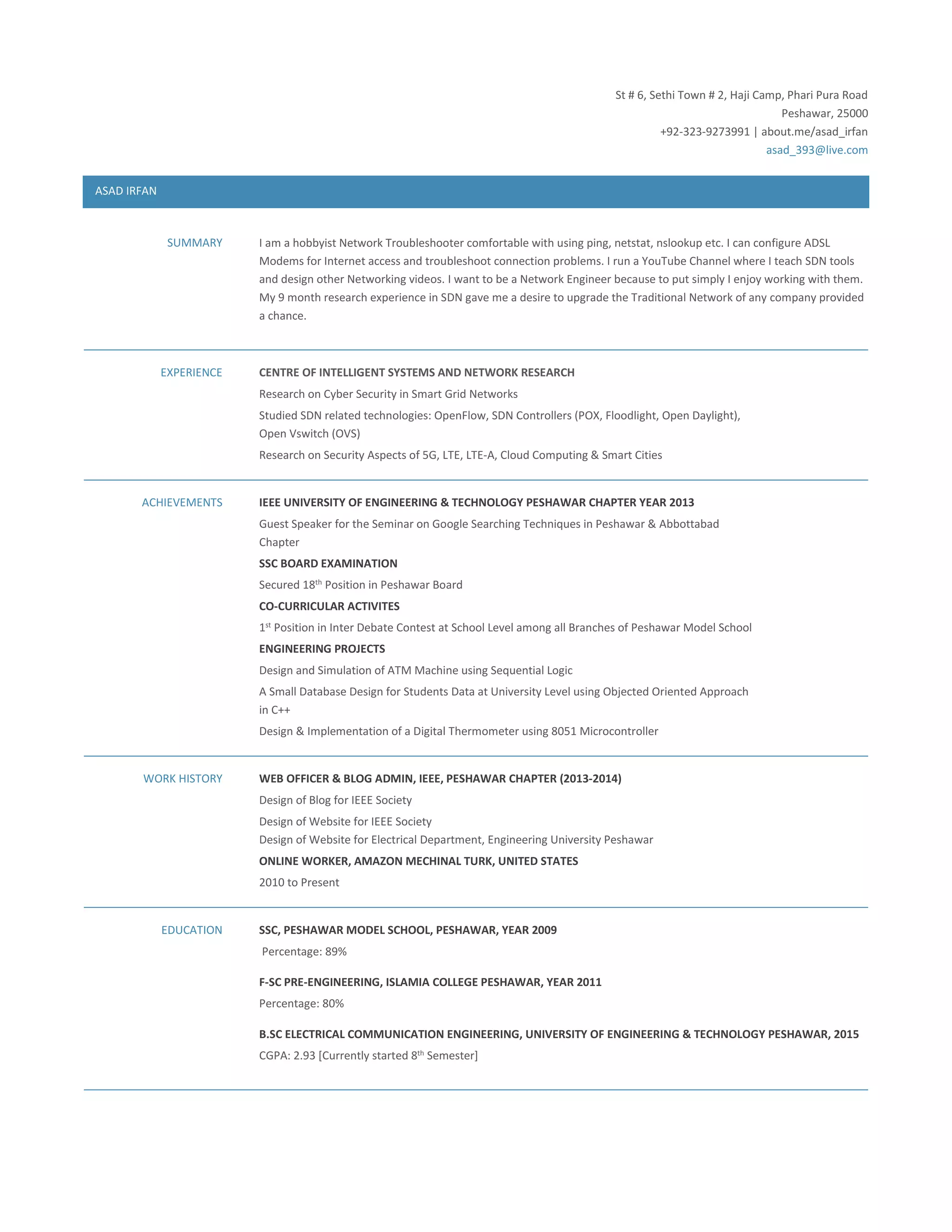 CV - Asad Irfan | PDF | Computer Networking | Computing