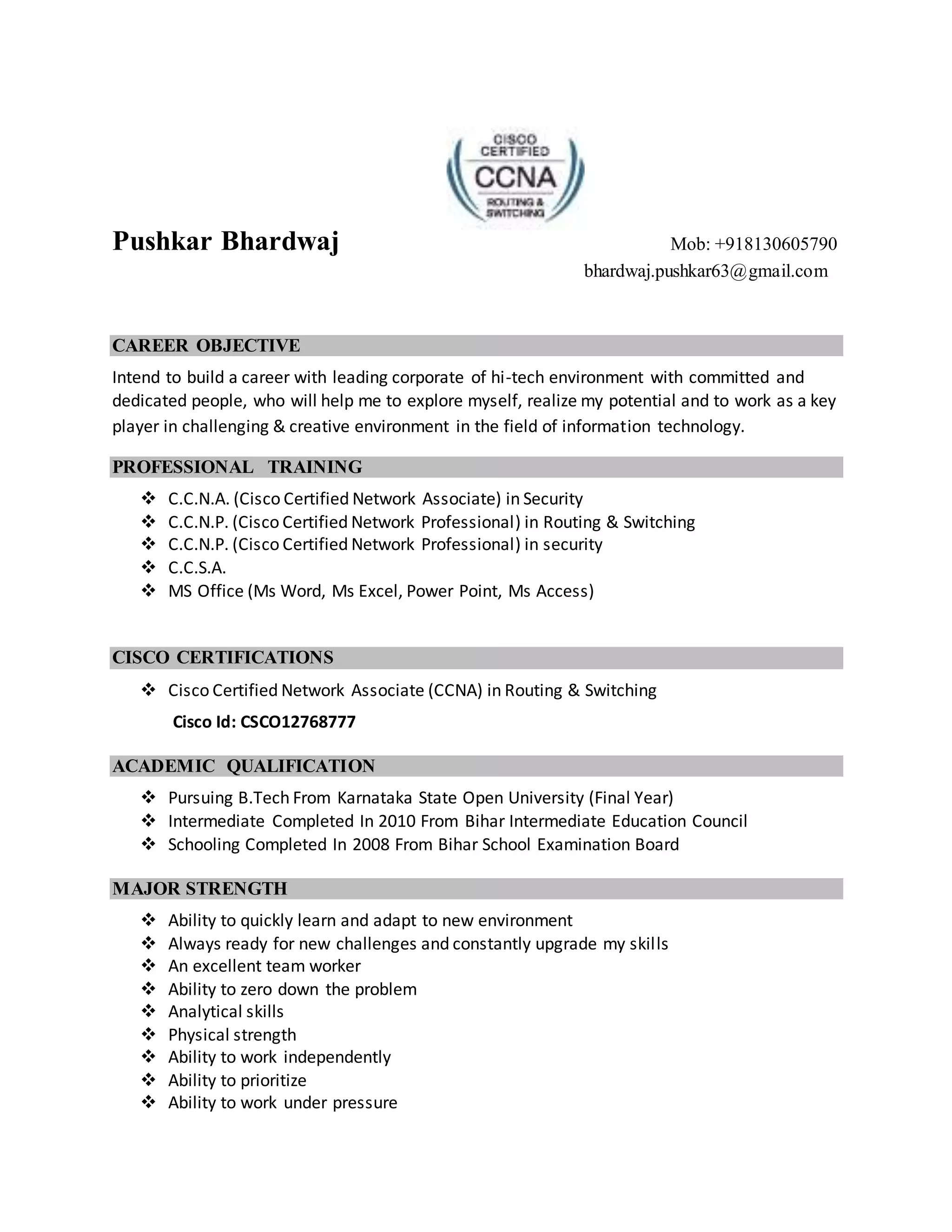 Cv | DOCX | Computer Networking | Computing