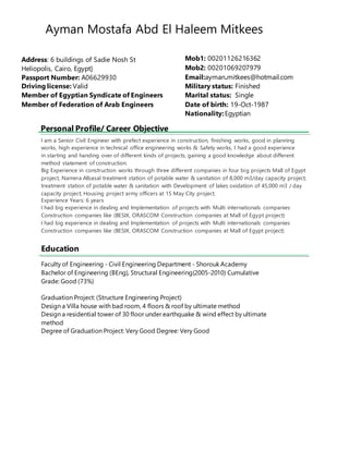 Eng. Ayman Mitkees Cv. | PDF