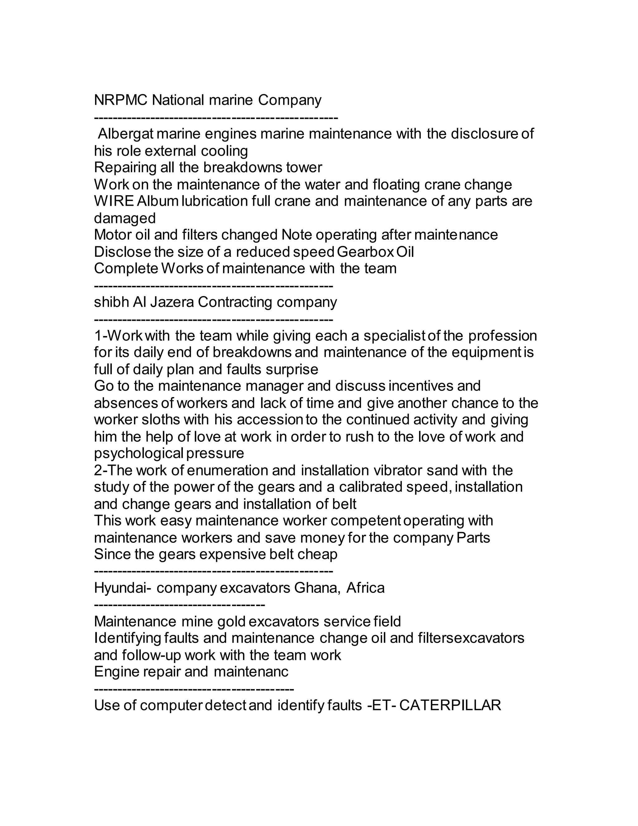 Cv --,diesel-mechanical equipment technician maintenance | DOCX