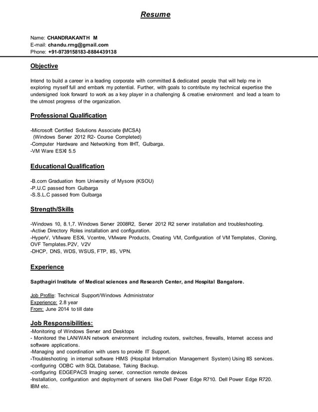 Technical Support/Windows Administrator | PDF