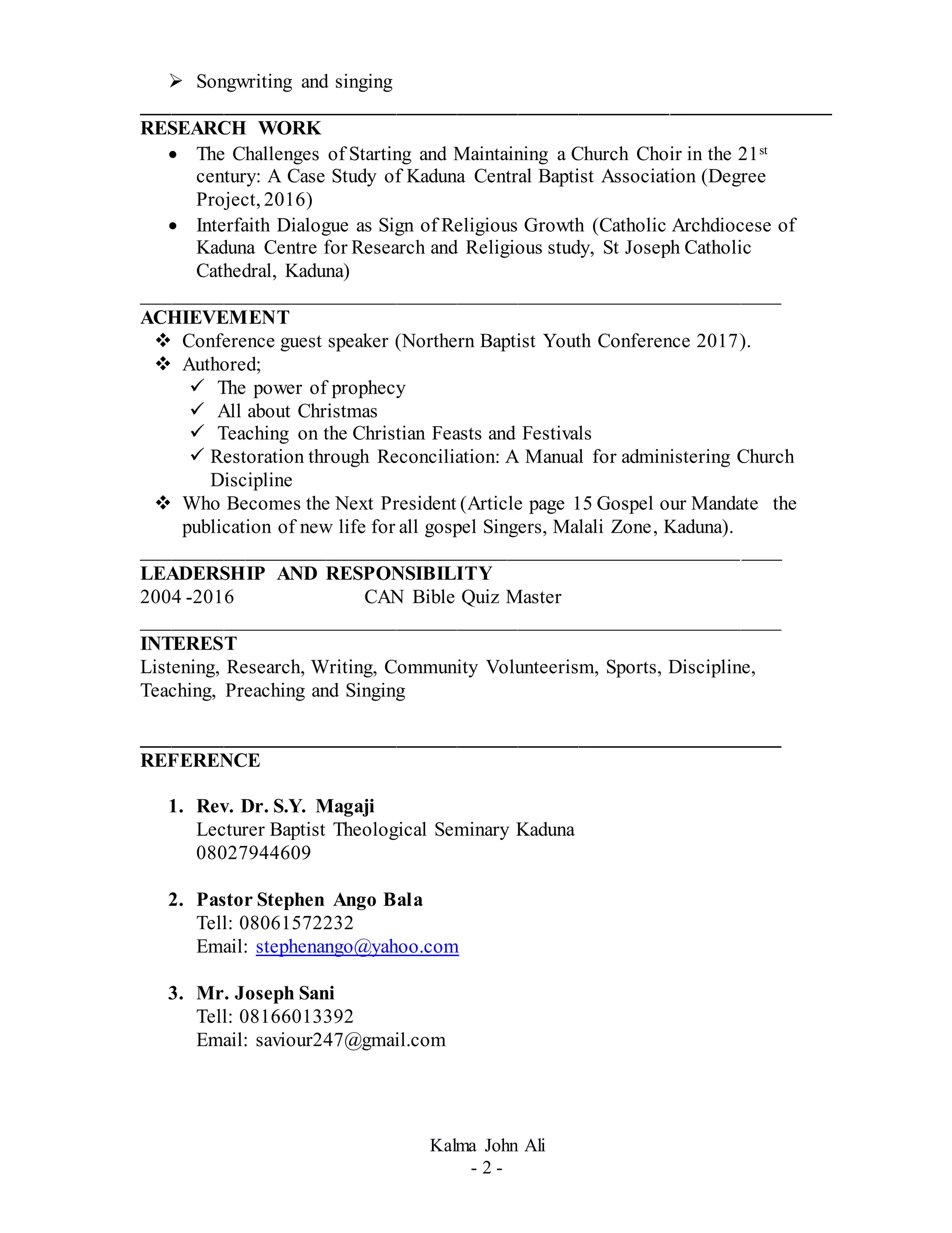 Cv | DOCX | Christianity | Religion & Spirituality