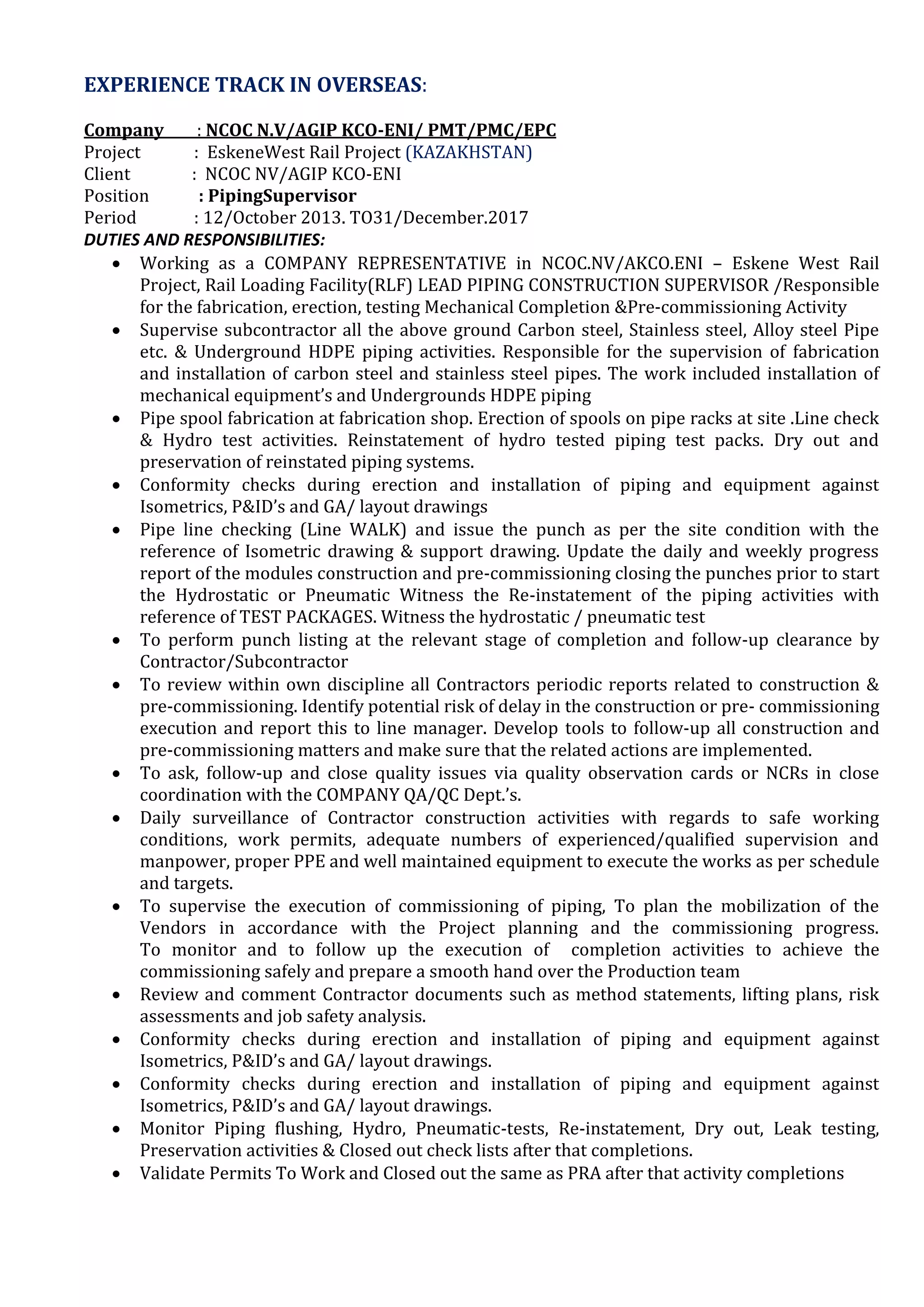 Piping supervisor Cv.mohamad anwar malik | PDF