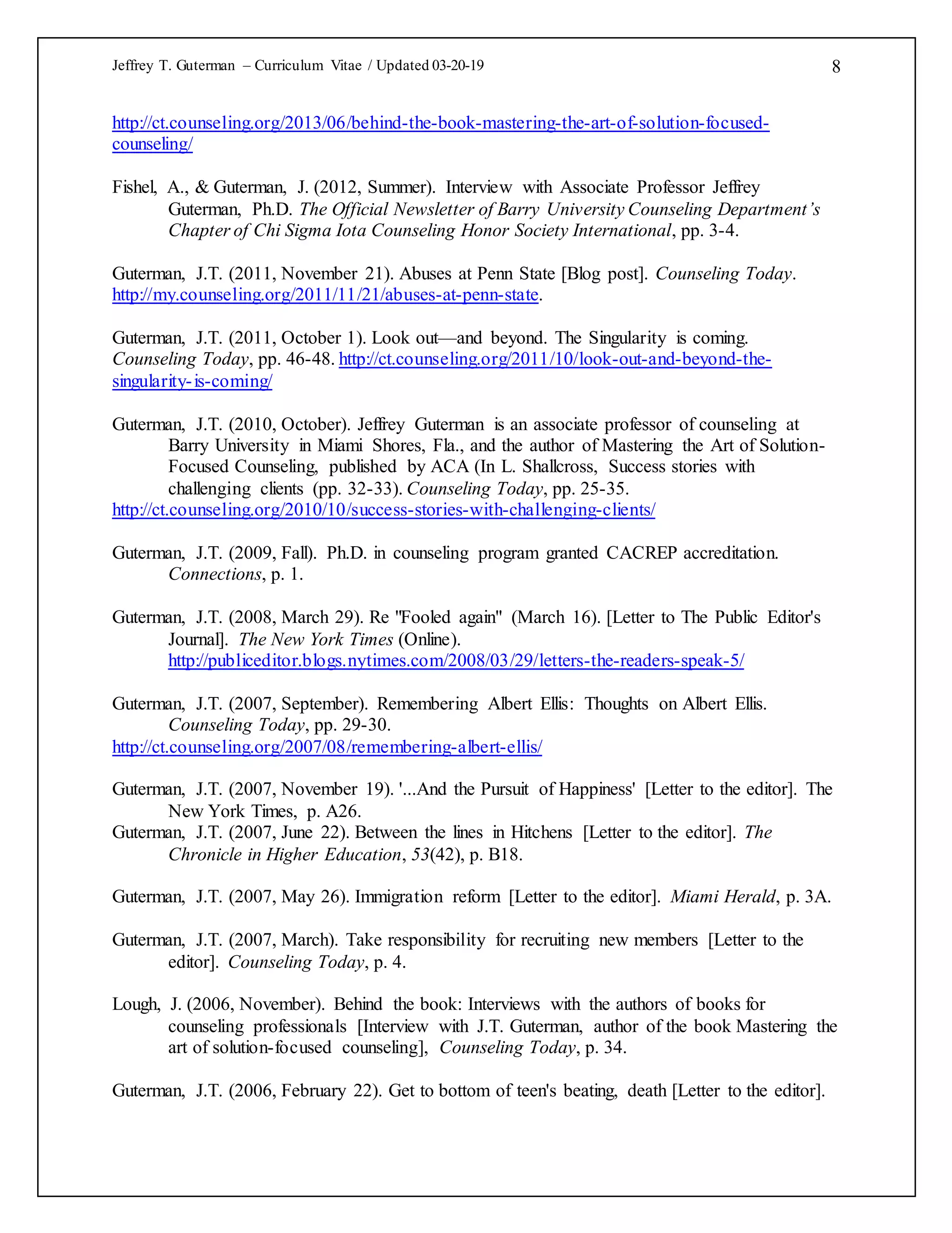 Jeffrey Guterman: Curriculum Vitae | DOCX