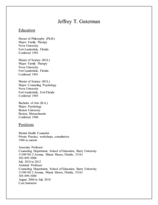 Jeffrey Guterman: Curriculum Vitae | DOCX