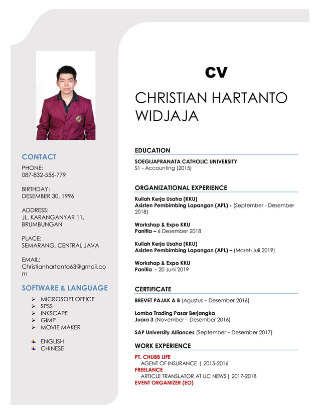 CV - Christian Hartanto Widjaja | PDF | Education