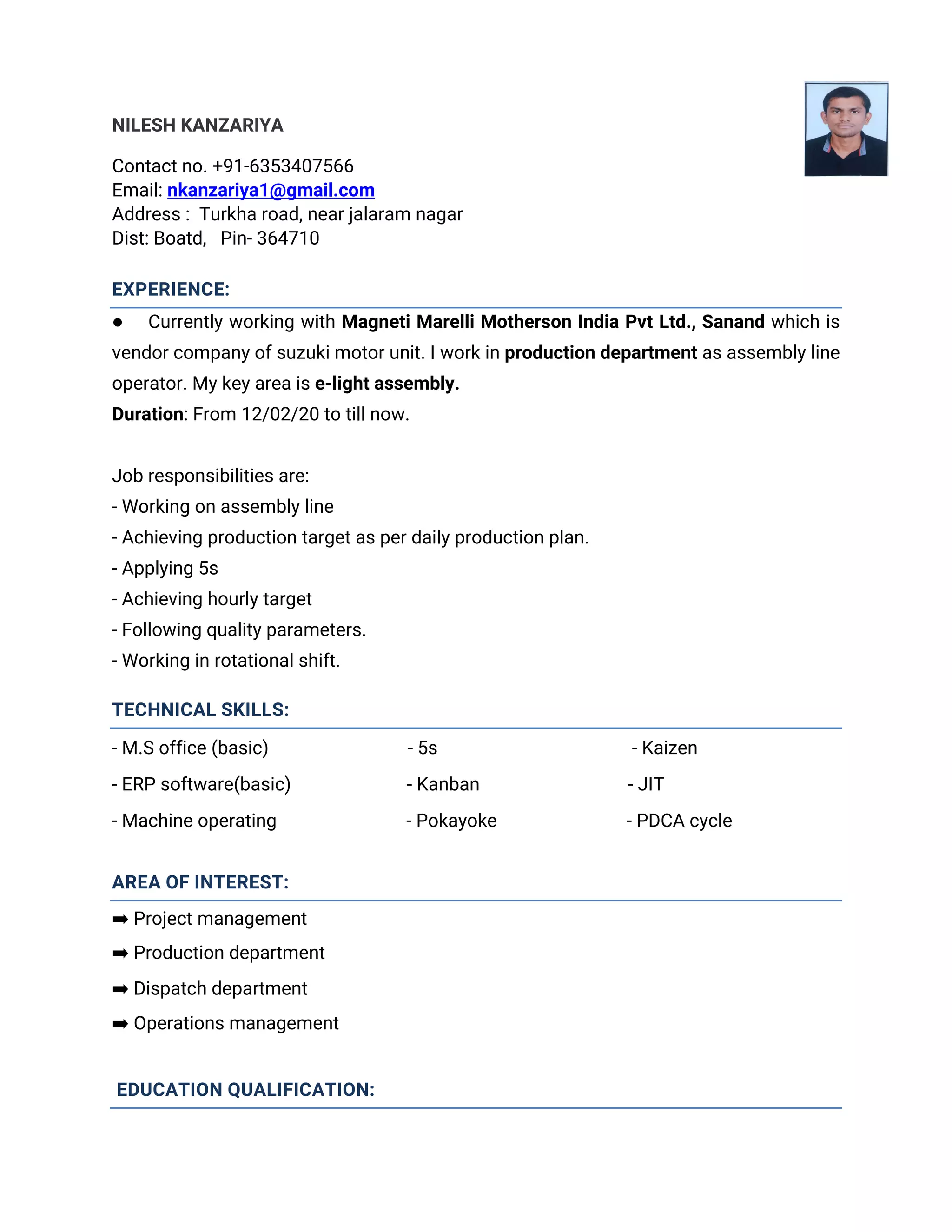 Cv.nilesh.kanzariya | PDF