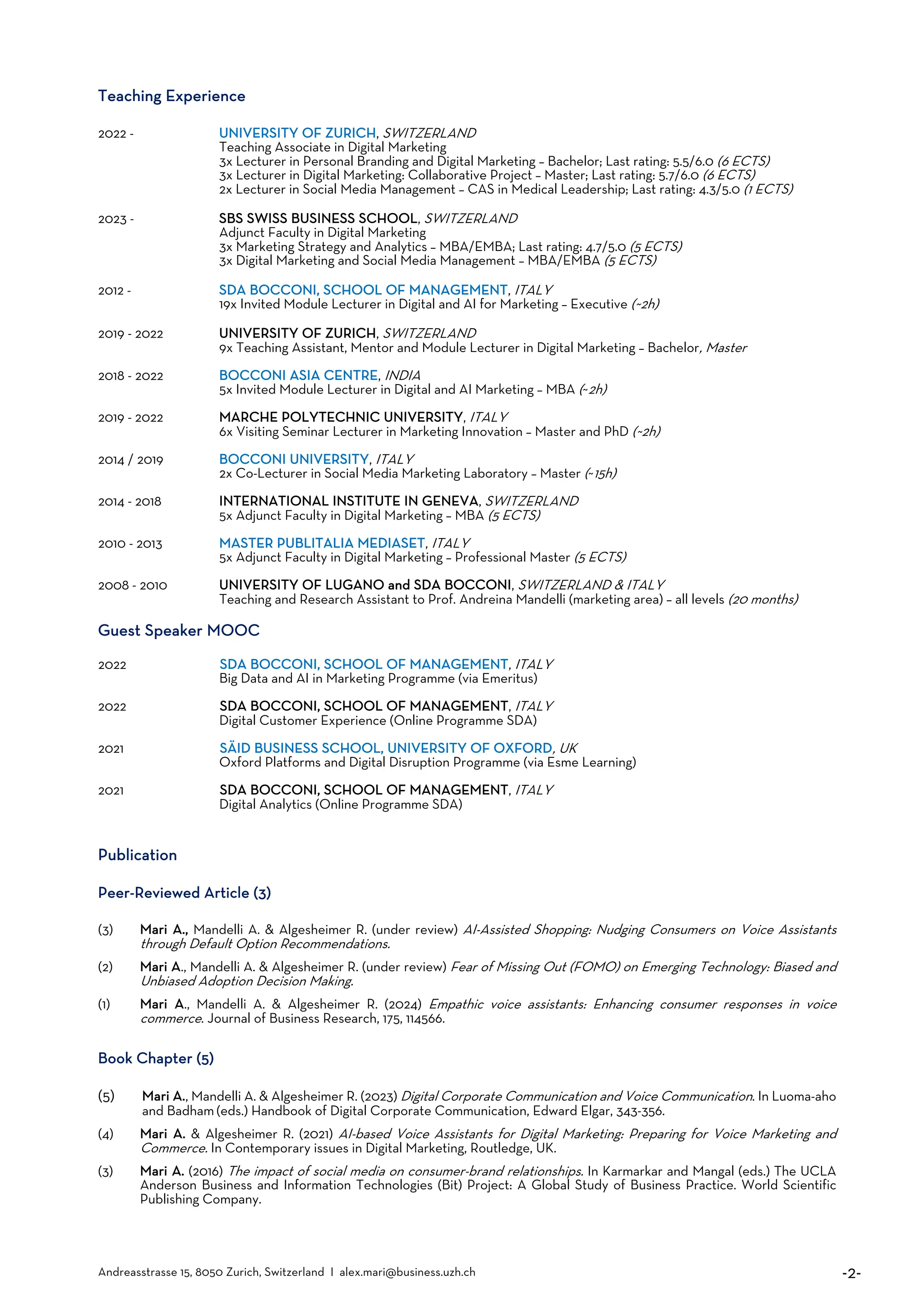 CV - Alex Mari - University of Zurich (UZH) - 2024 | PDF