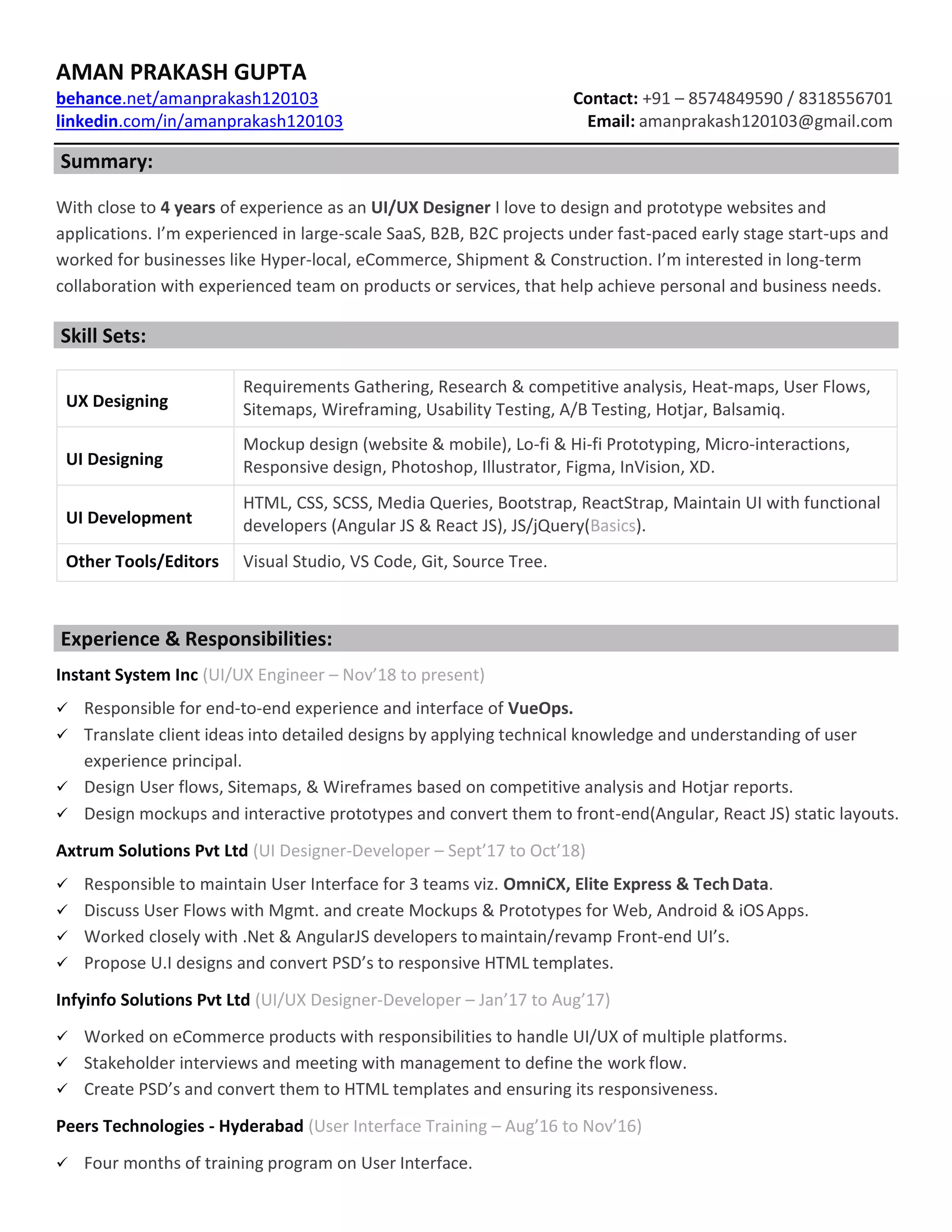 Cv aman gupta-uiux | PDF