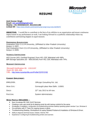Cv amit microsoft-certified | DOC