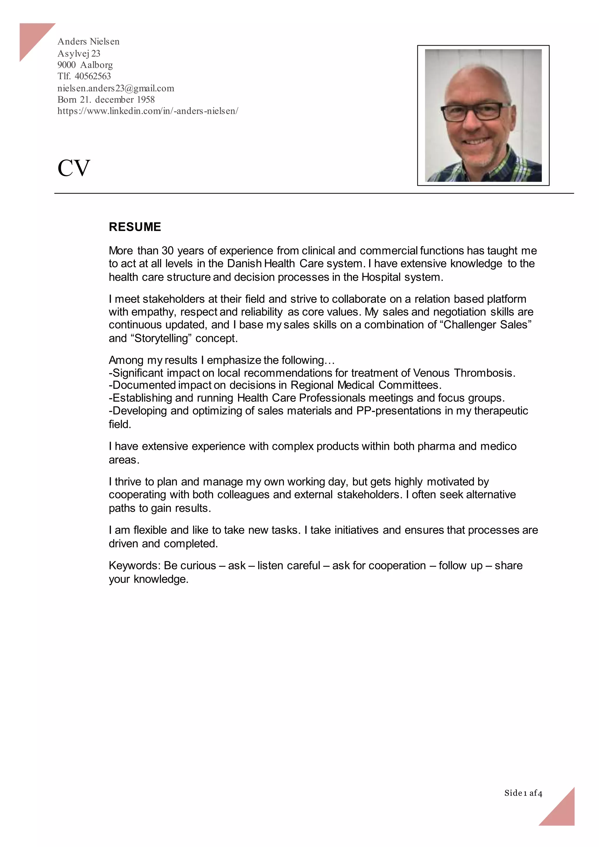 Cv anders nielsen, 2017, english | DOCX | Healthcare Industry | Industries
