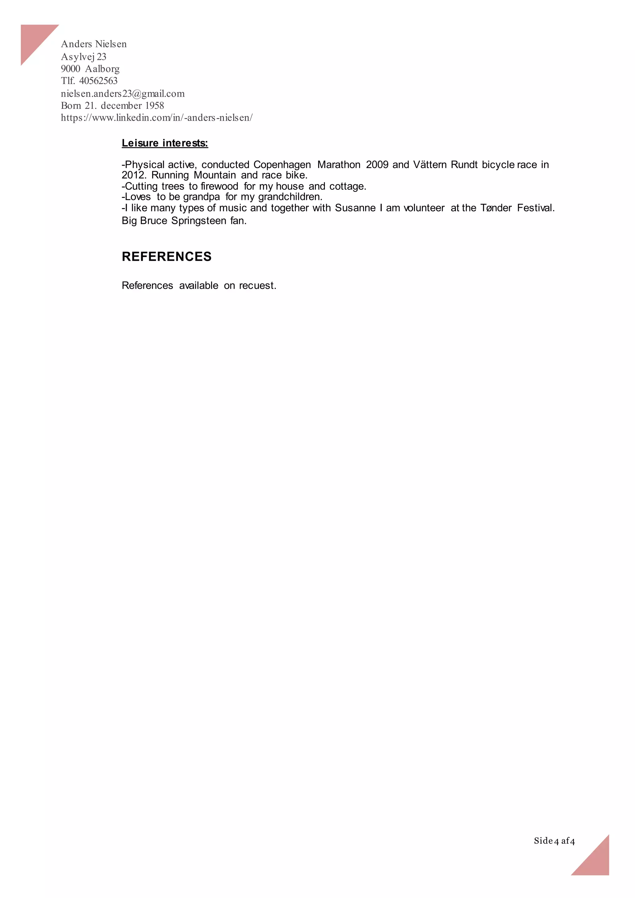 Cv anders nielsen, 2017, english | DOCX | Healthcare Industry | Industries