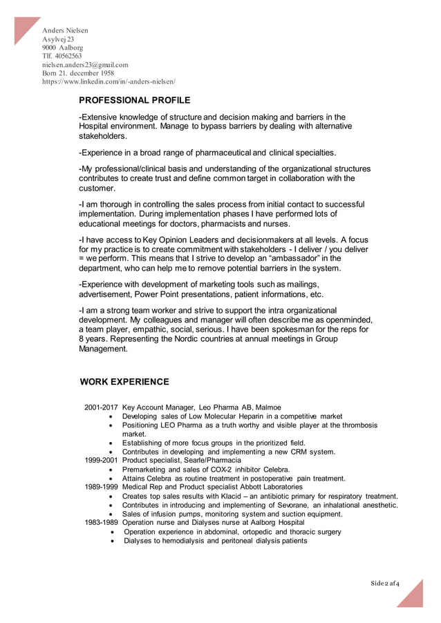 Cv anders nielsen, 2017, english | DOCX | Healthcare Industry | Industries