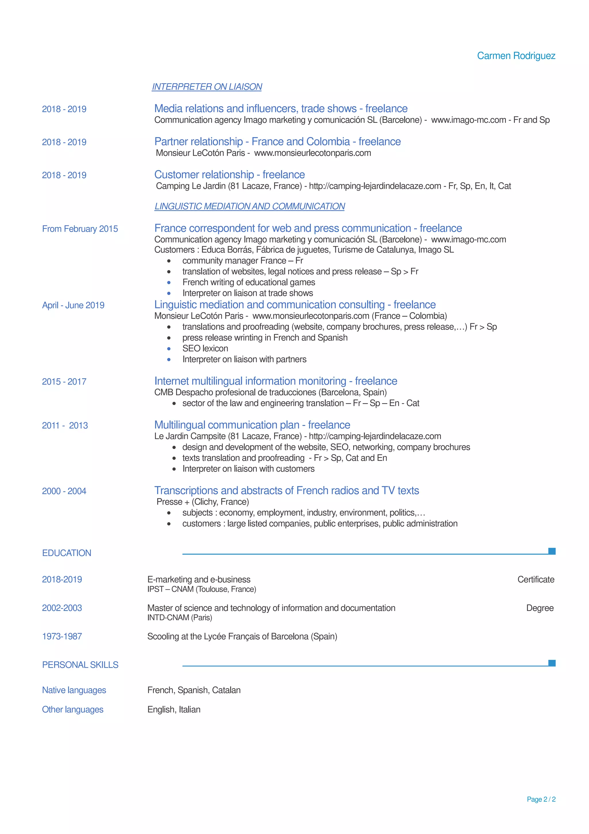 CV Carmen Rodriguez, traductrice / traductora / translator / traduttrice | PDF