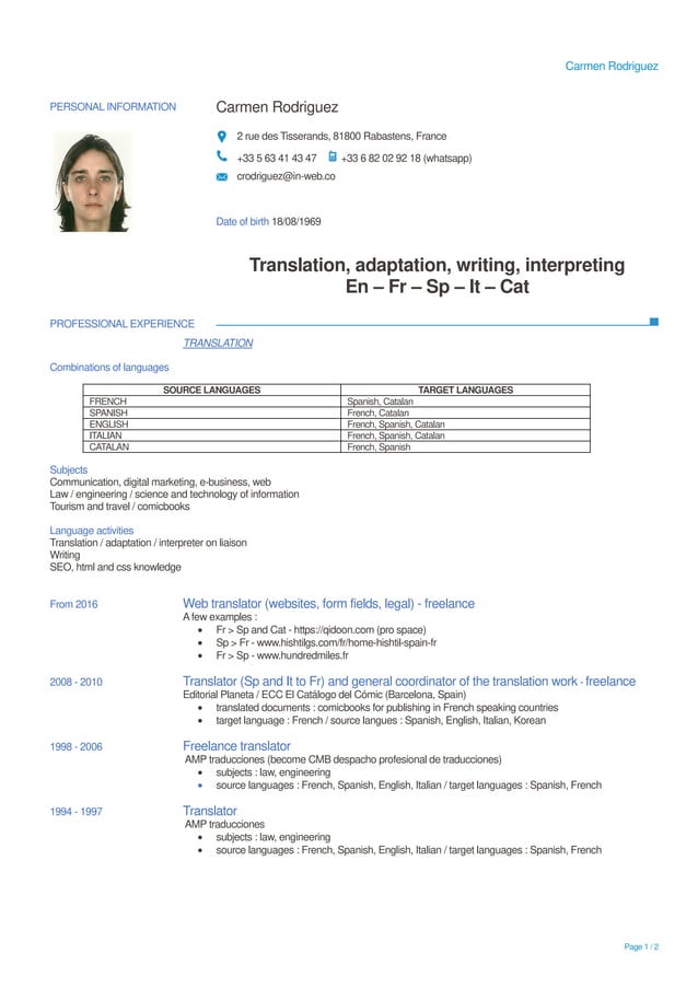 CV Carmen Rodriguez, traductrice / traductora / translator ...