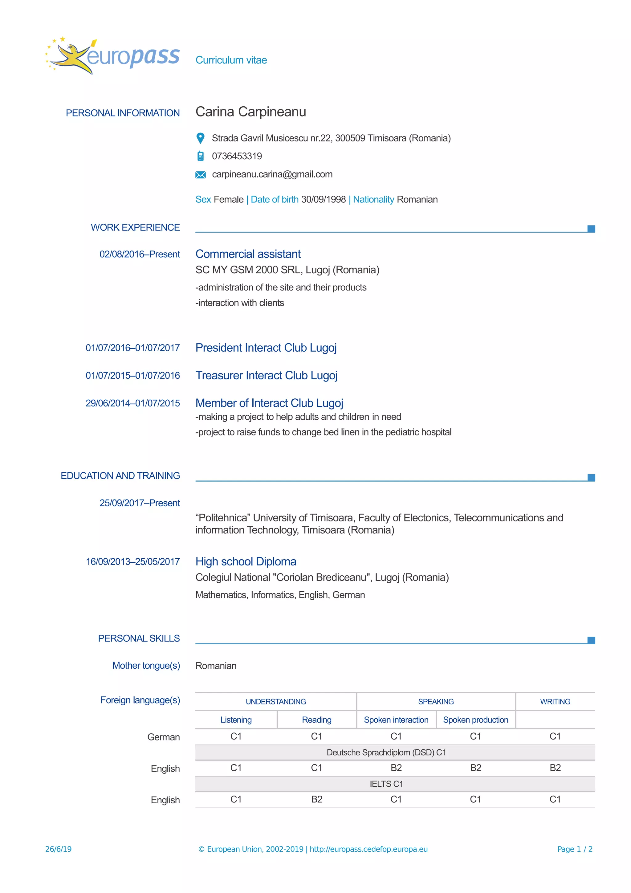 CV Carpineanu Carina | PDF