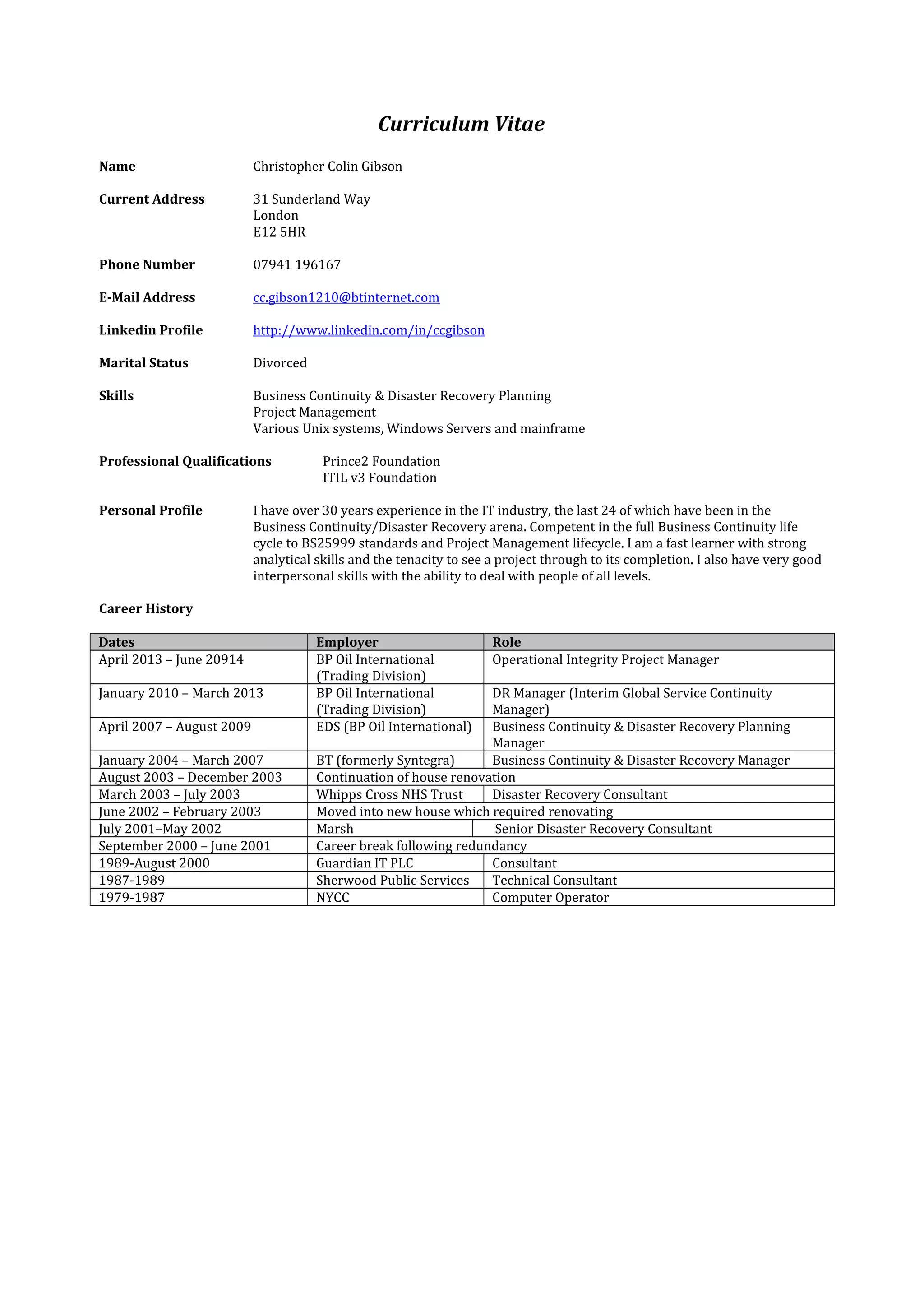 Cv chris gibson | PDF