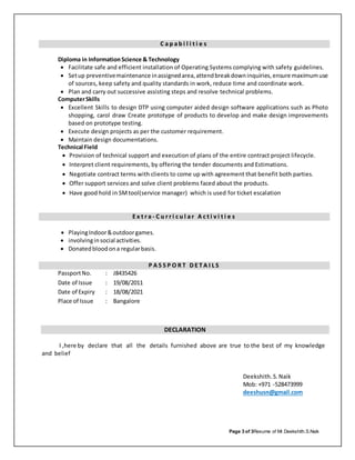 Cv deekshith | DOCX | IT and Internet Support | Internet