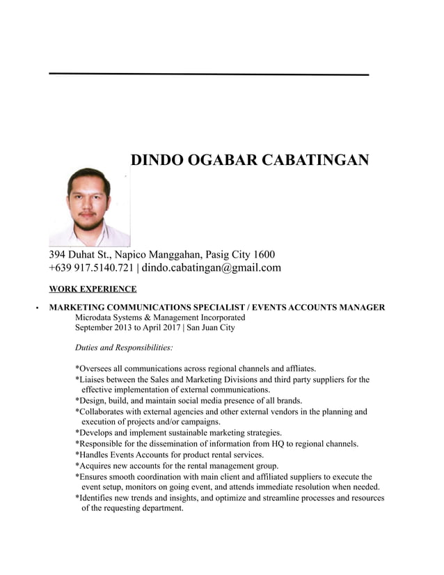CV - Mr. Dindo Cabatingan | PDF