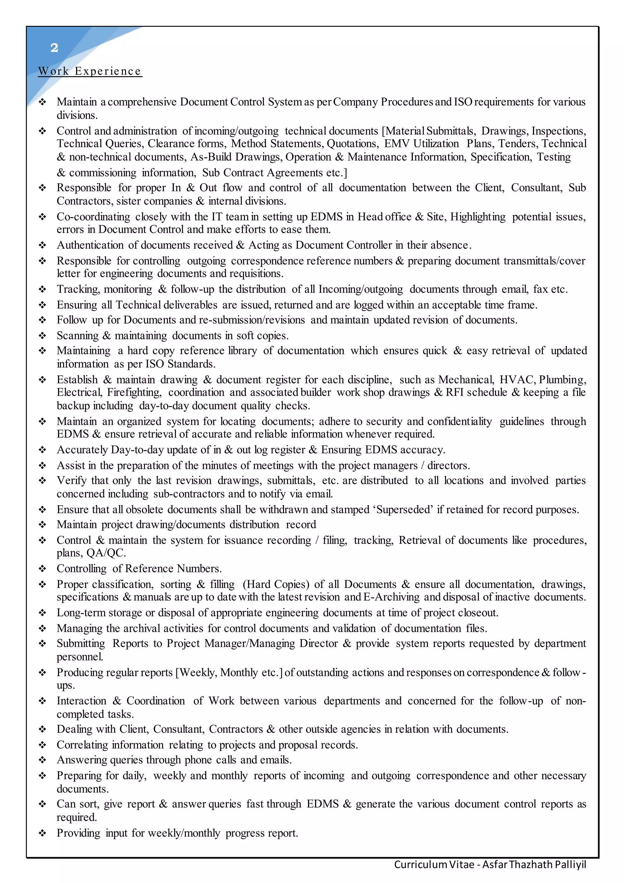 CV Document Controller - Asfar Thazhath Palliyil | DOCX