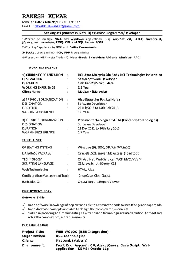 senior software developer .net