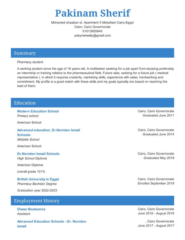 Cv pakinam sherif | PDF