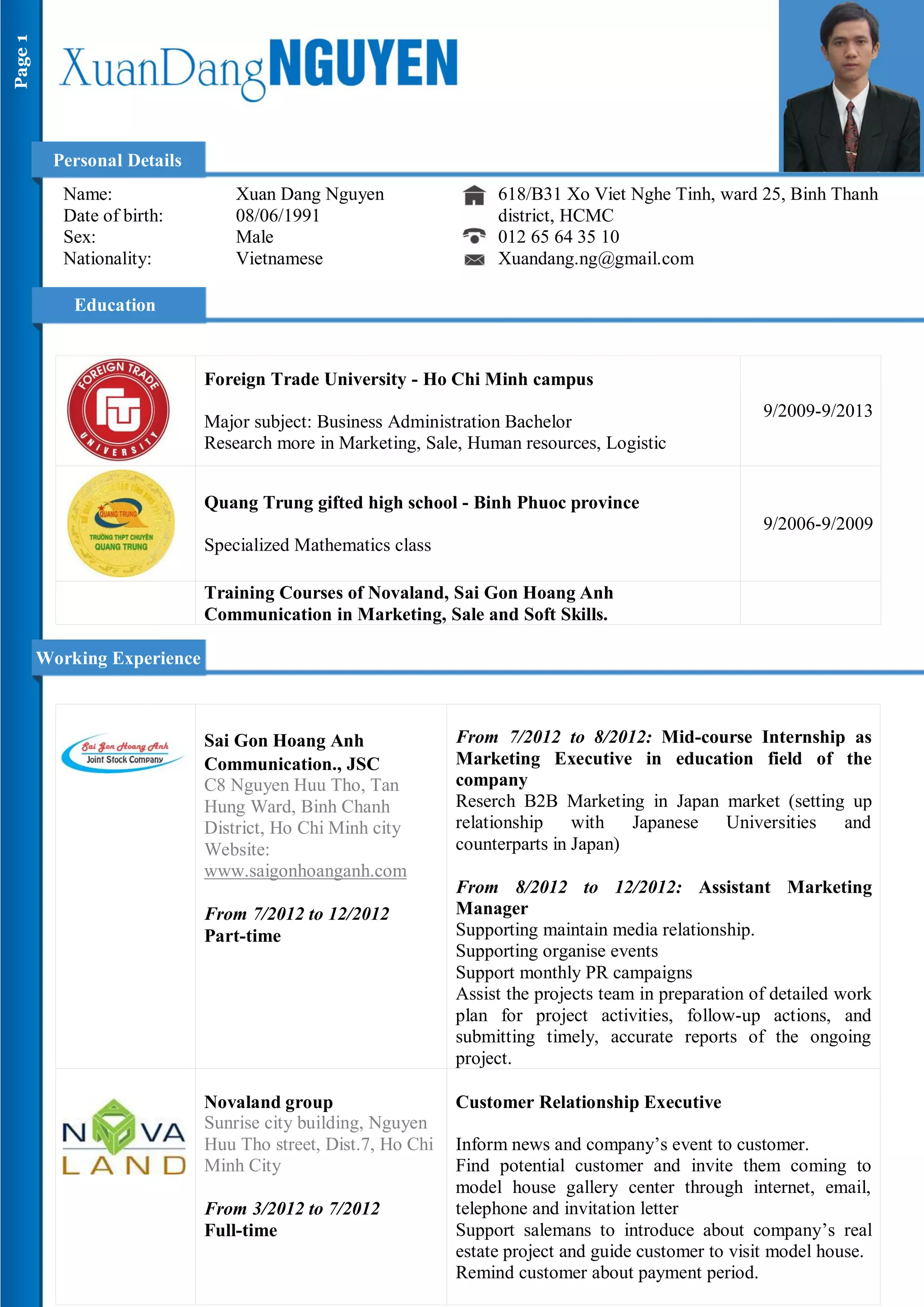 Dang Nguyen - CV for Marketing Assistant | PDF