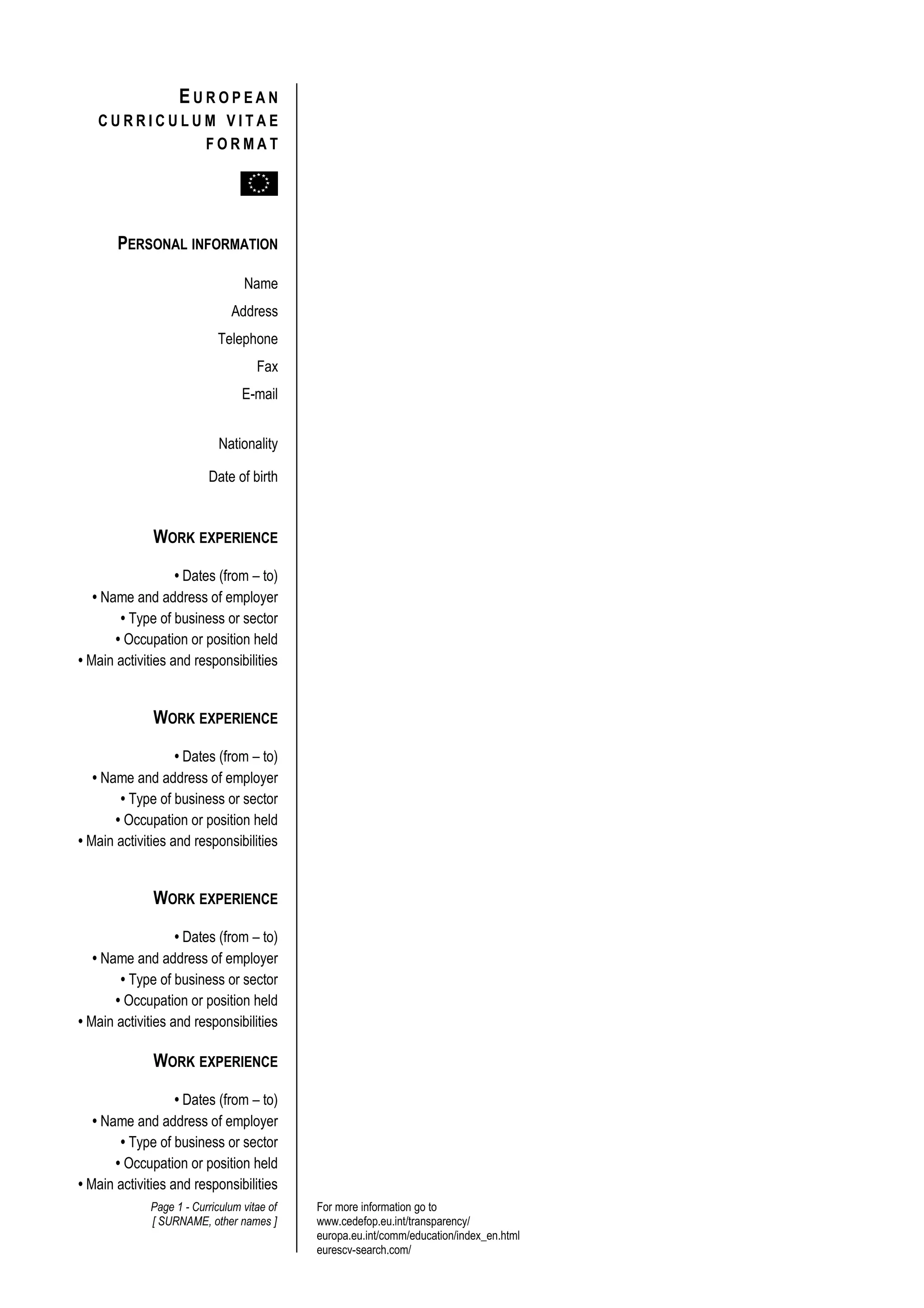 CV европейски формат-ENG | DOC