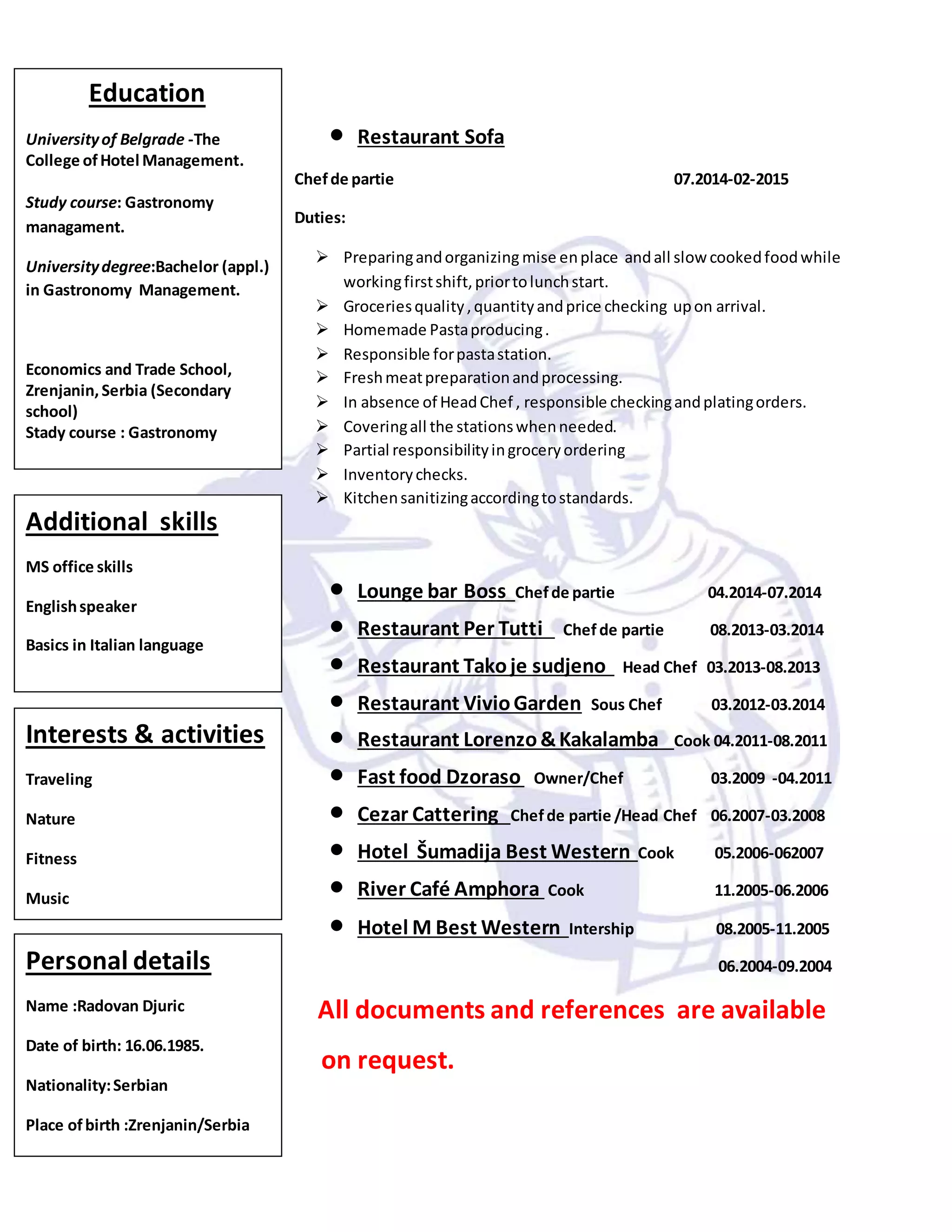 Chef cv ,eng. | DOCX