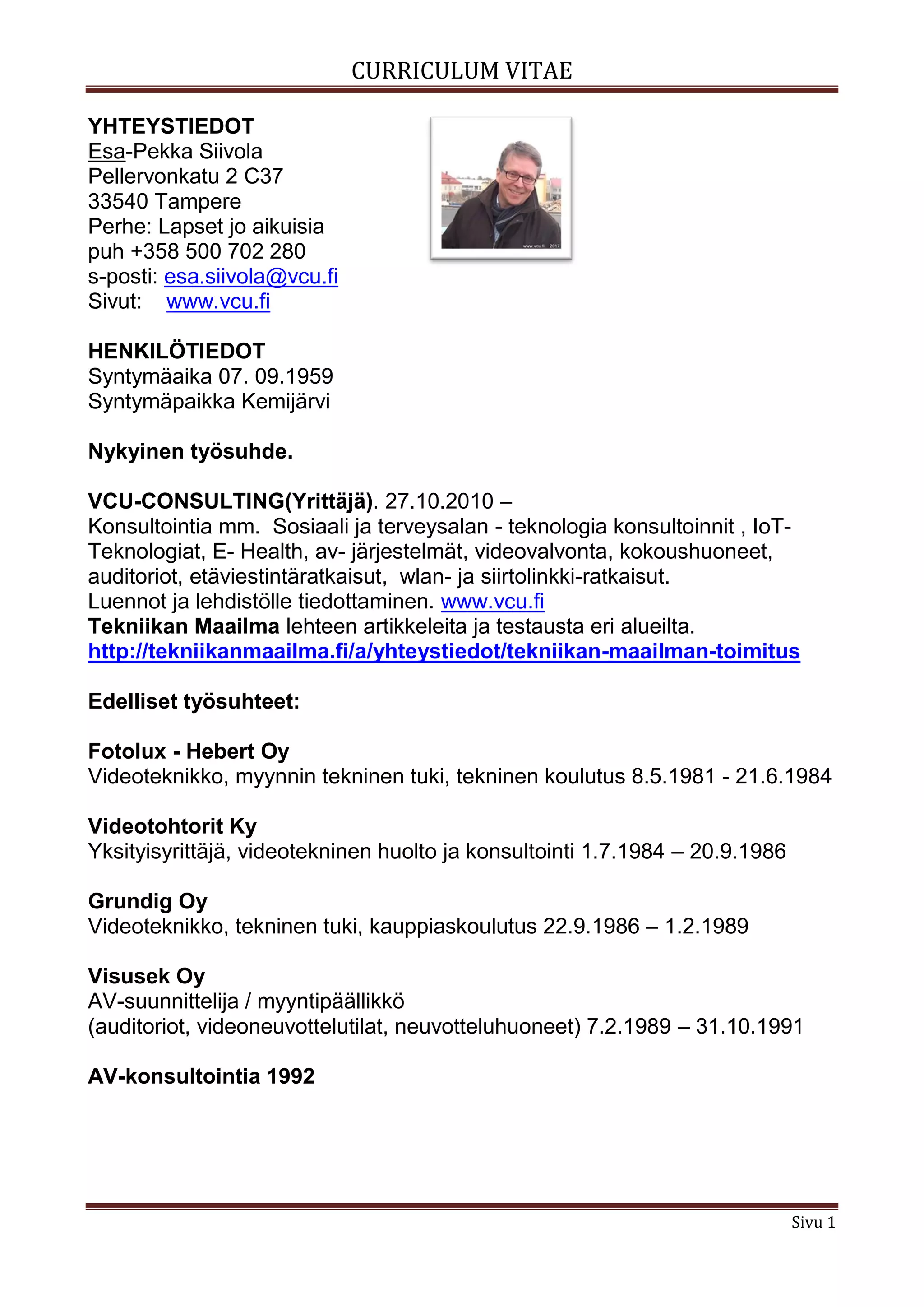 Cv esa siivola 2017 | PDF