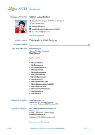 Cv Esp Europass 20190624 Serban En Pdf Web Development Internet