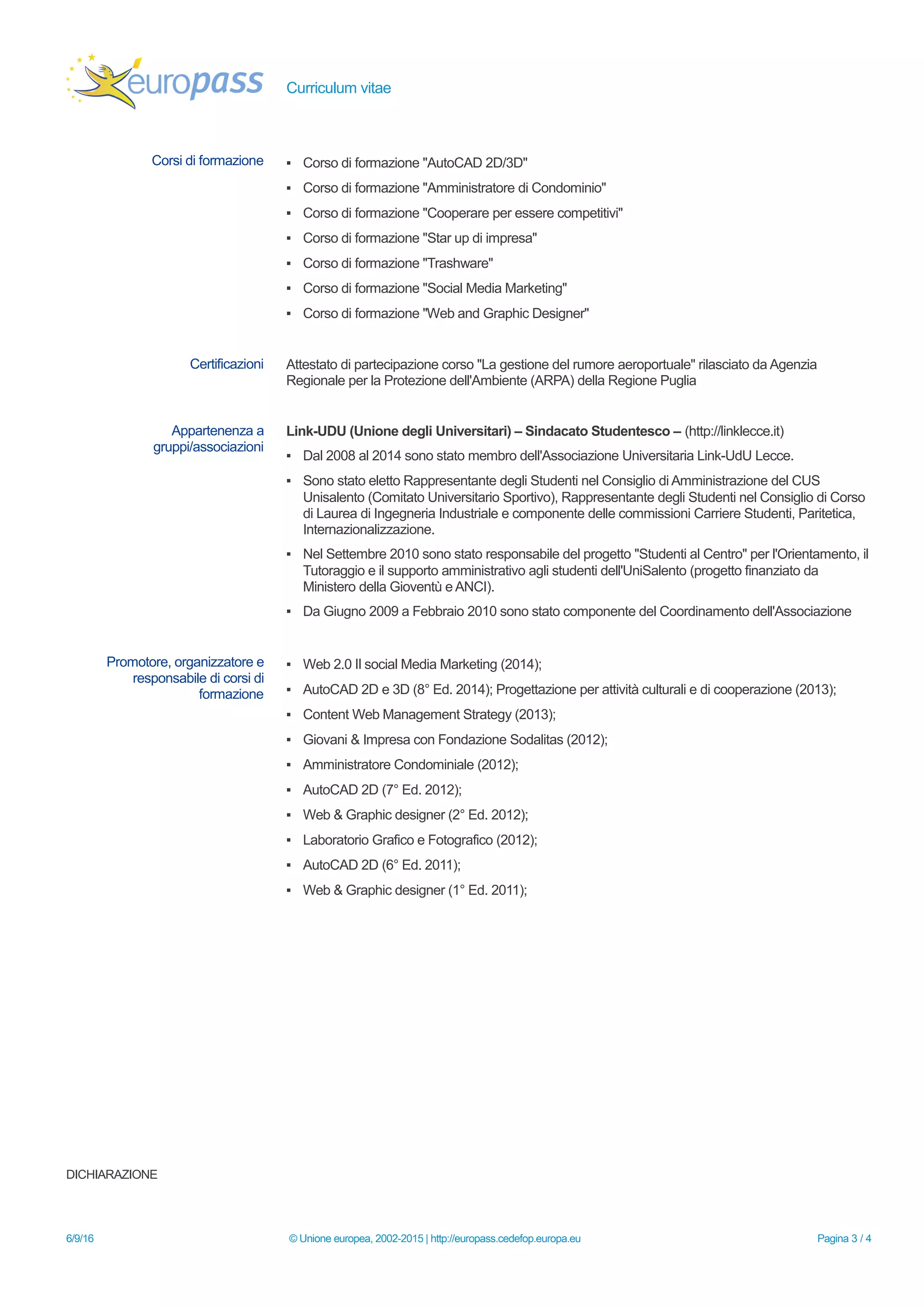 Curriculum Vitae di Cosimo Esposito | DOC | Undergraduate Education ...
