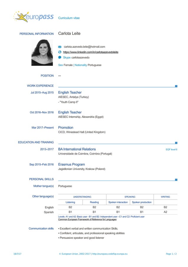 Cv Europass 2017 | PDF