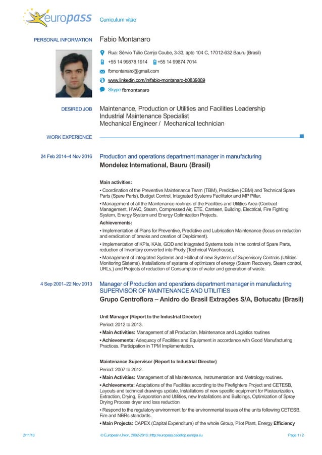 Cv europass-2019-montanaro-eng | PDF | Business | Business and Finance