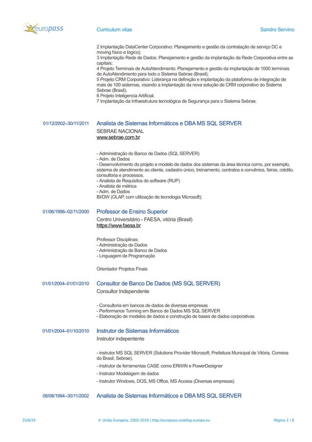 Currículo Sandro Servino (Padrão Europeu) | PDF