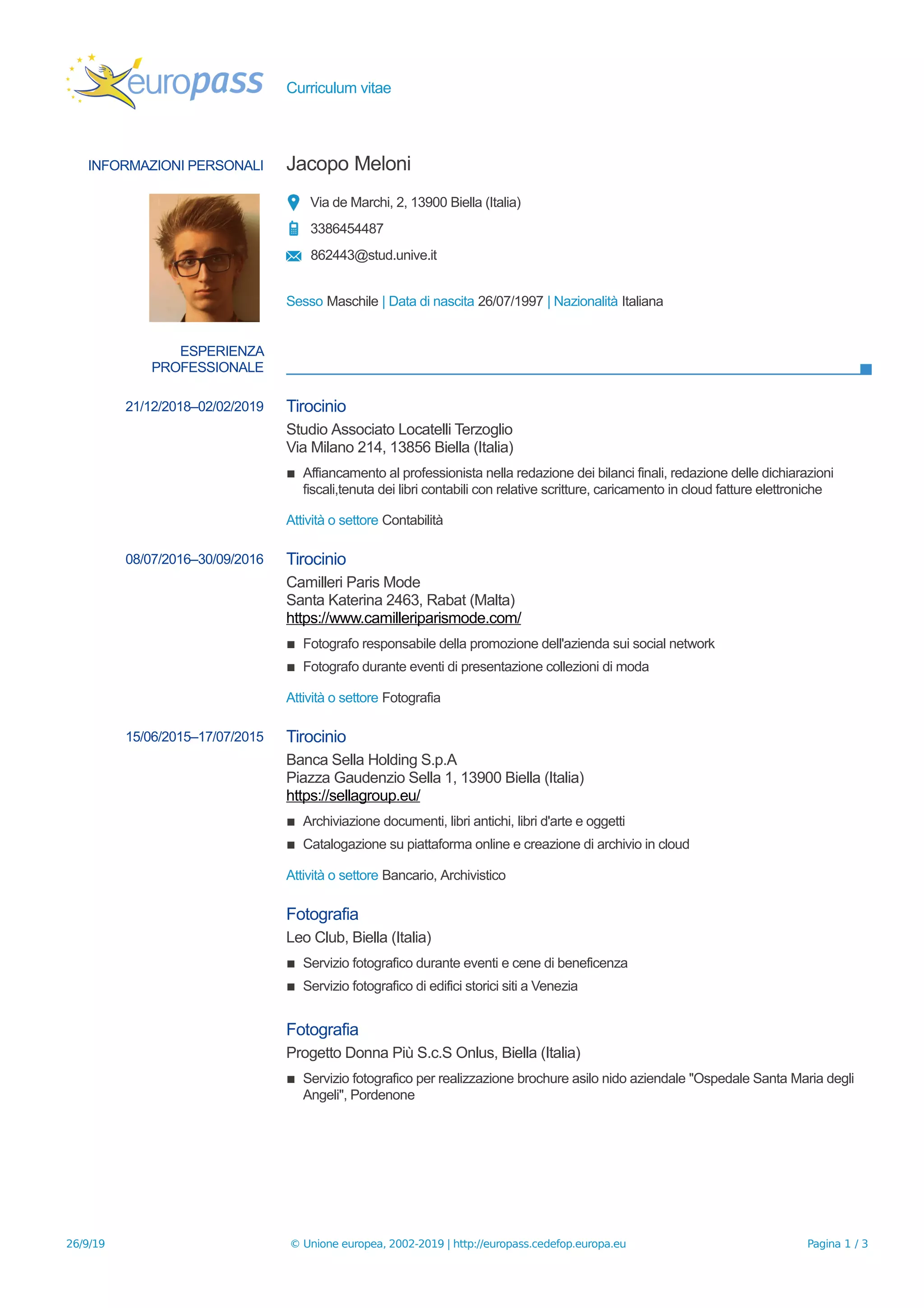 Jacopo Meloni Curriculum Vitae | PDF