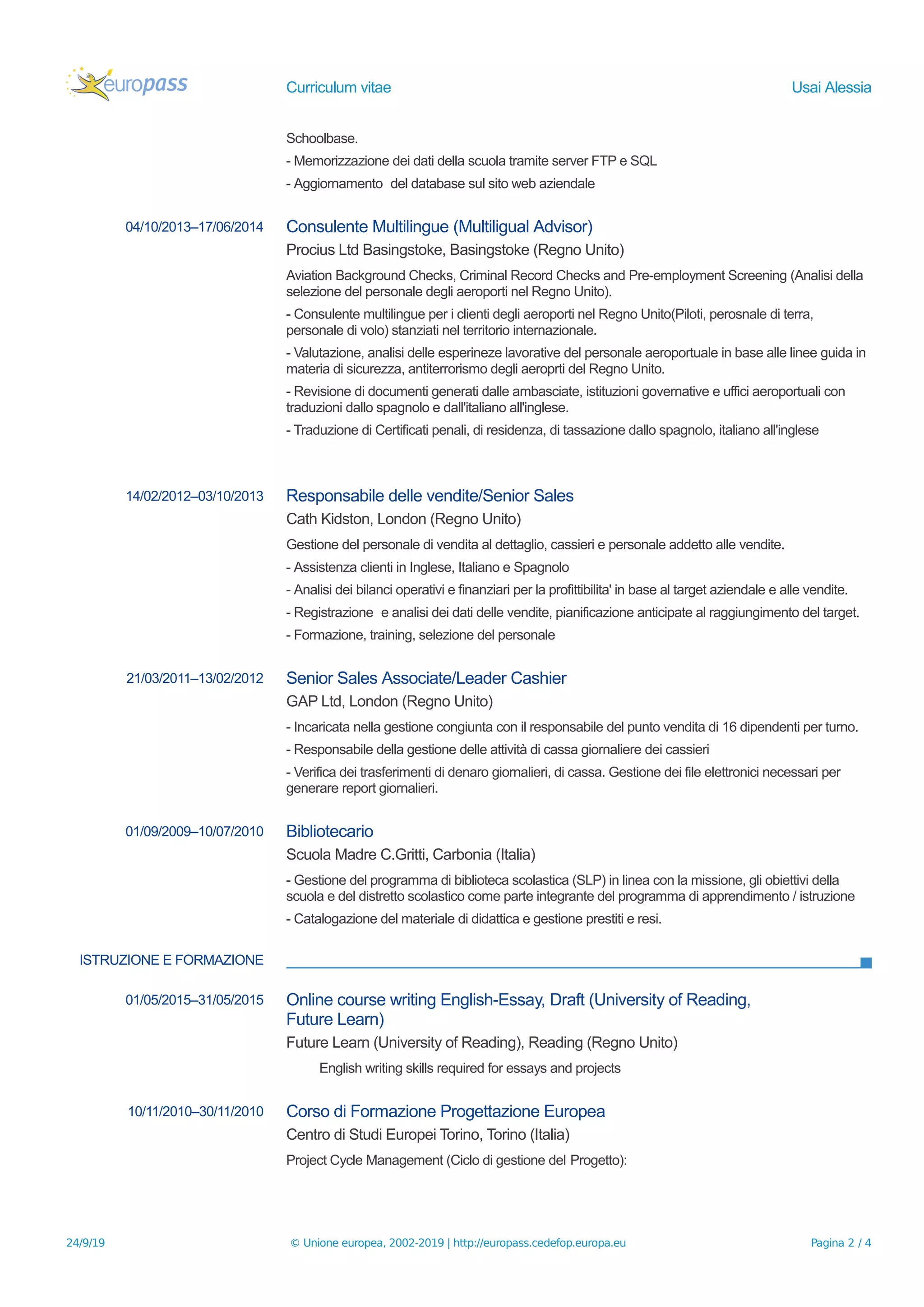Cv europass-sales marketing-usai-it | PDF