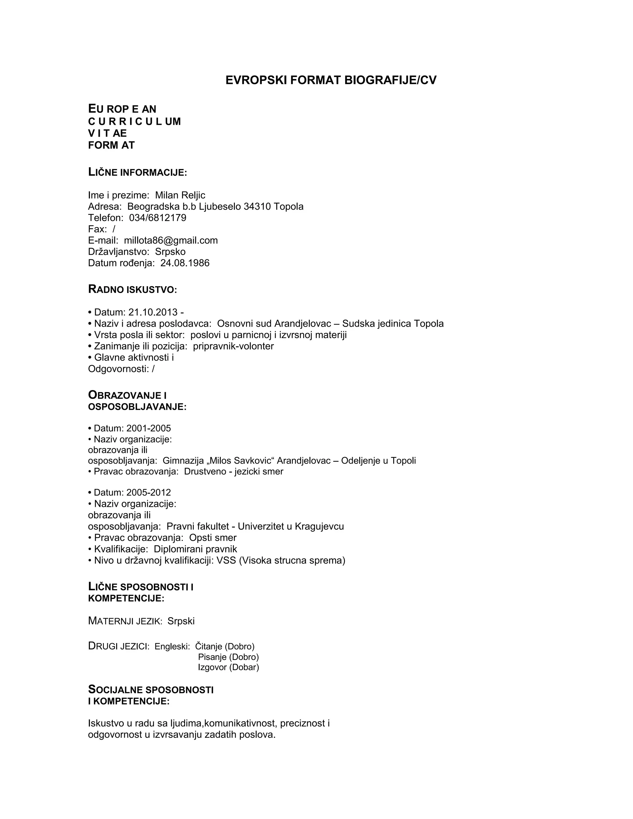 Cv evropski-format | DOC