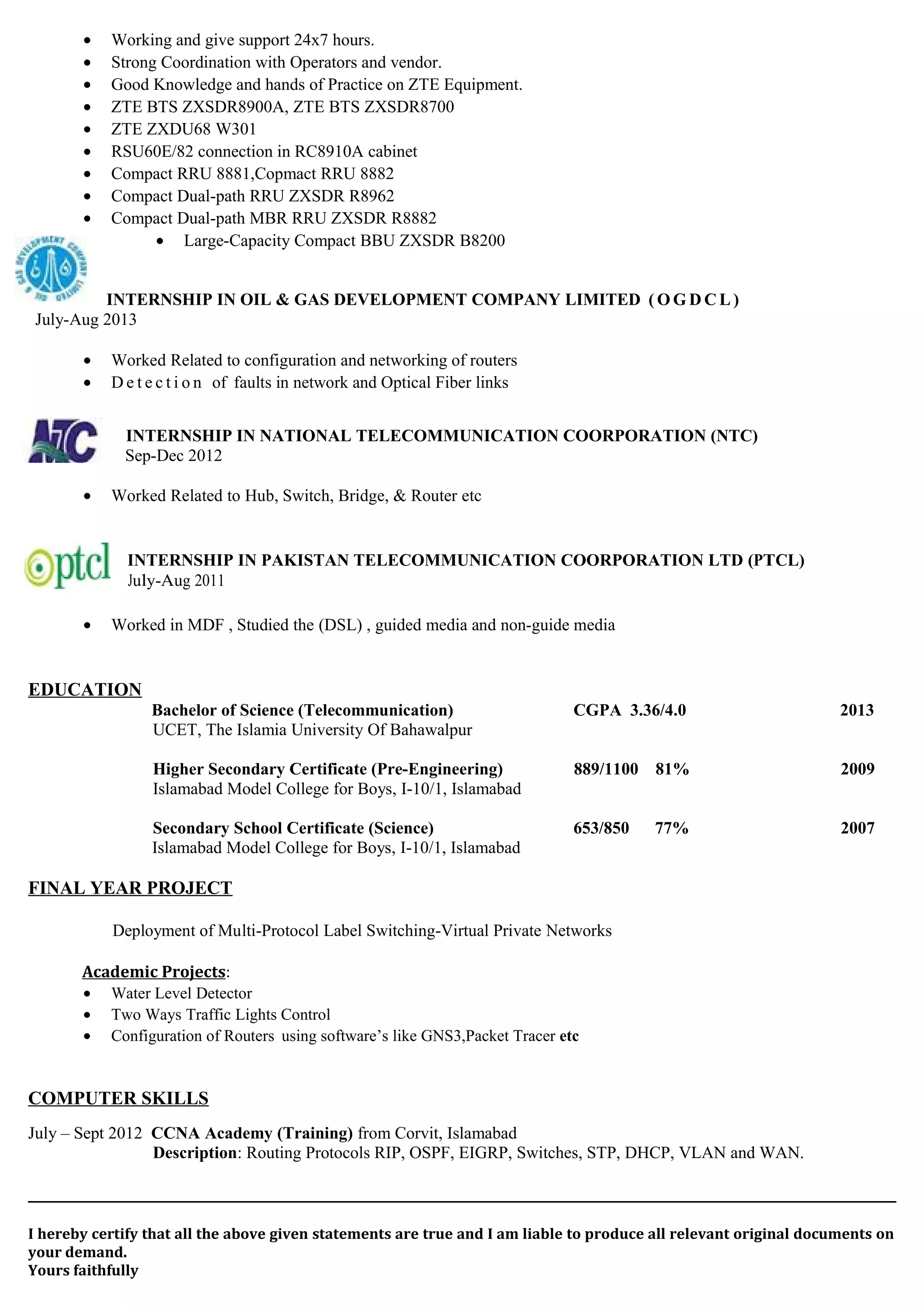 Cv faisal mehmood-telecommunication | DOC | Telecommunications Industry ...
