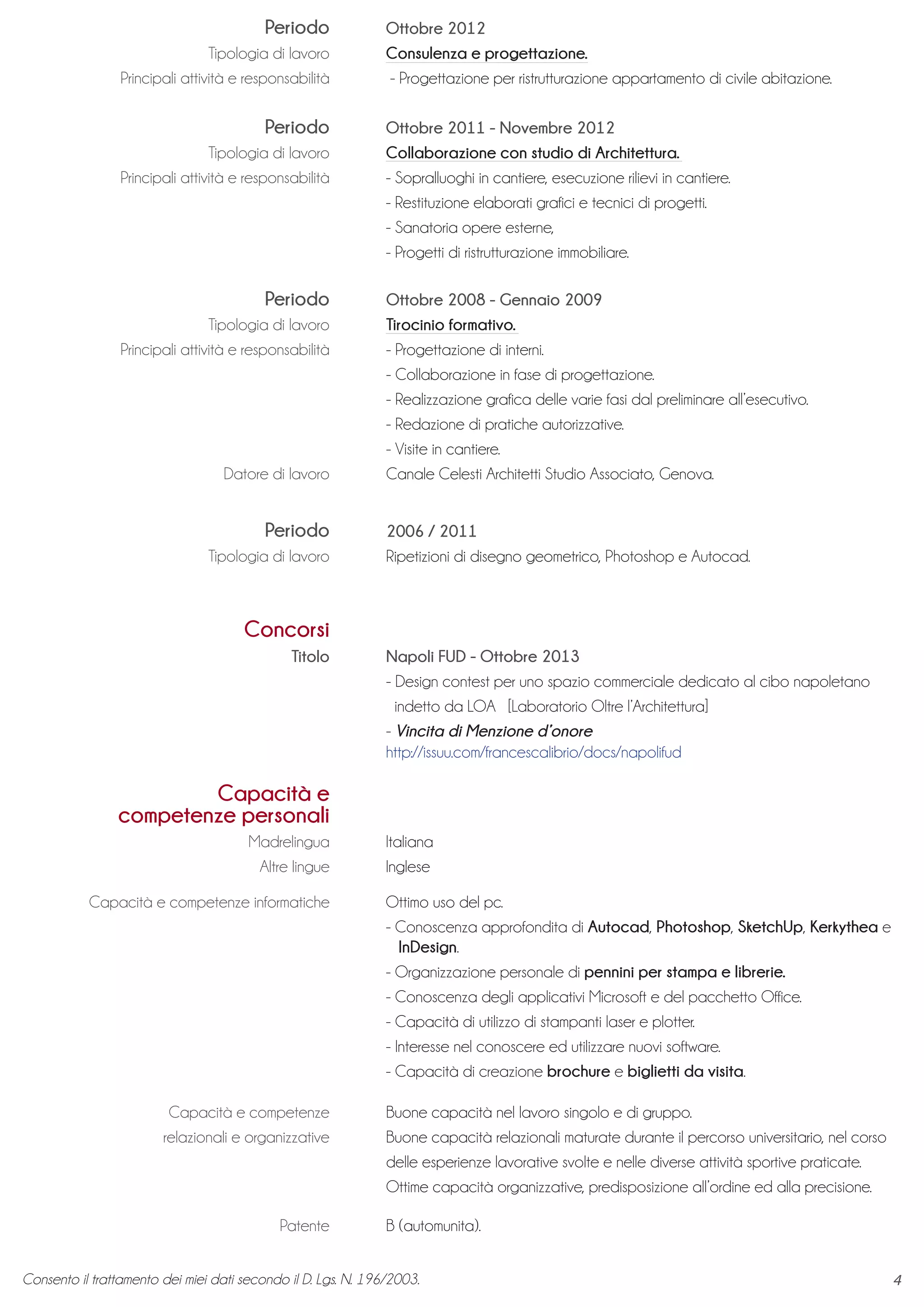 Cv Francesca Librio Architetto | PDF