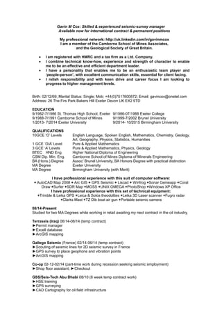 CV Gavin Cox Seismic | PDF