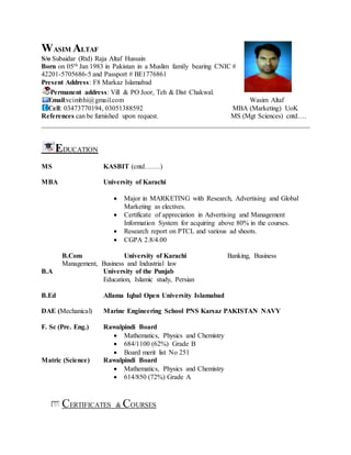 Cv wasim altaf | DOCX