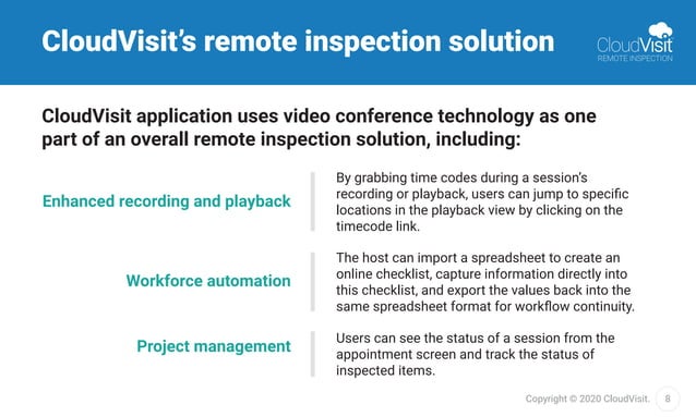 CloudVisit Remote Video Inspection and Collaboration Software | PPT