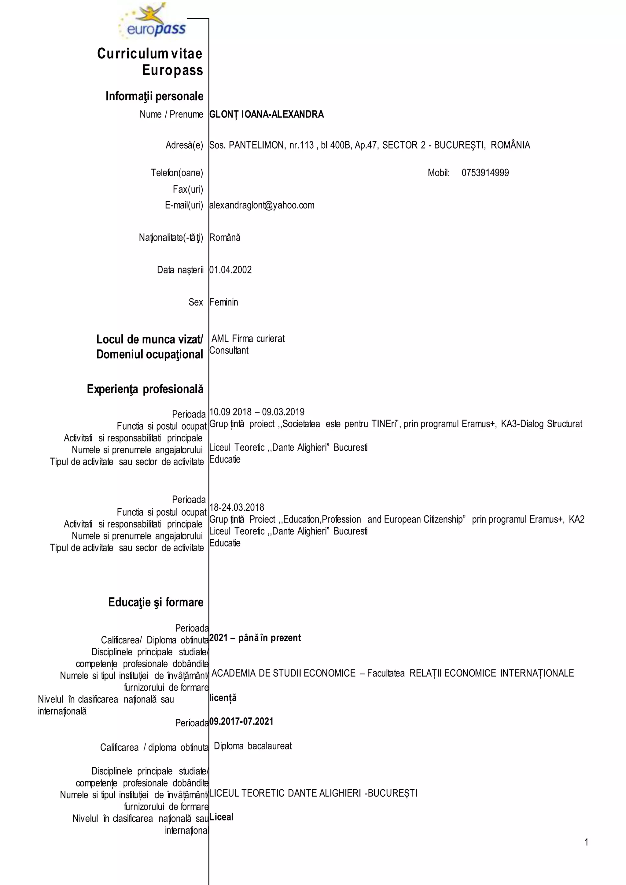 Cv glont ioana alexandra | DOC
