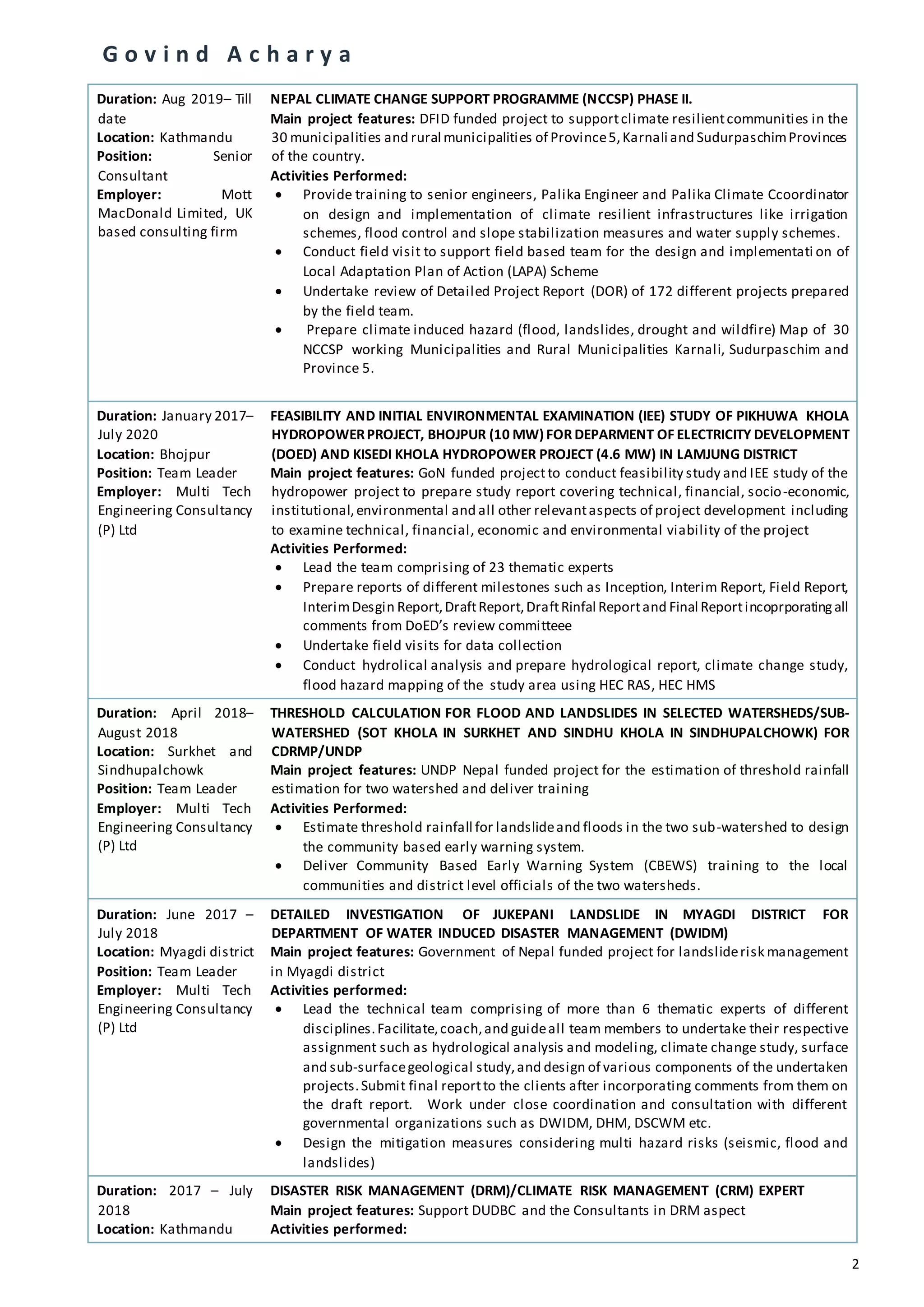 Cv govind acharya for senior engineer | DOCX