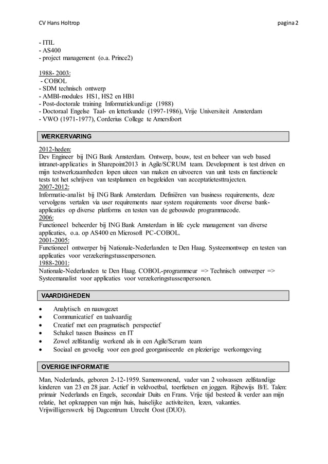 Cv hans holtrop | DOCX | Business | Business and Finance